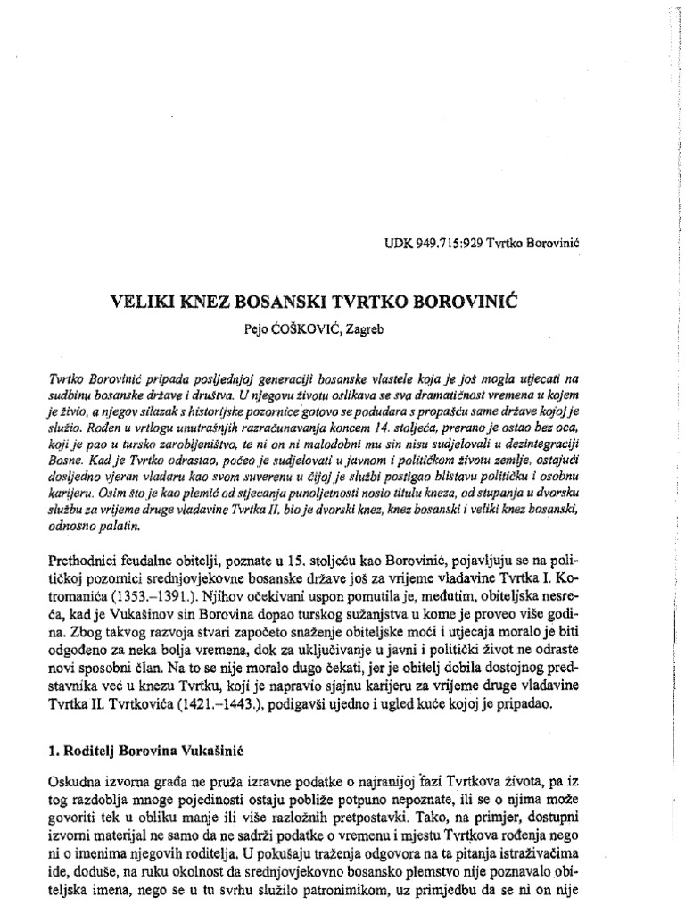 Veliki Knez Bosanski Tvrtko Borovinić | PDF