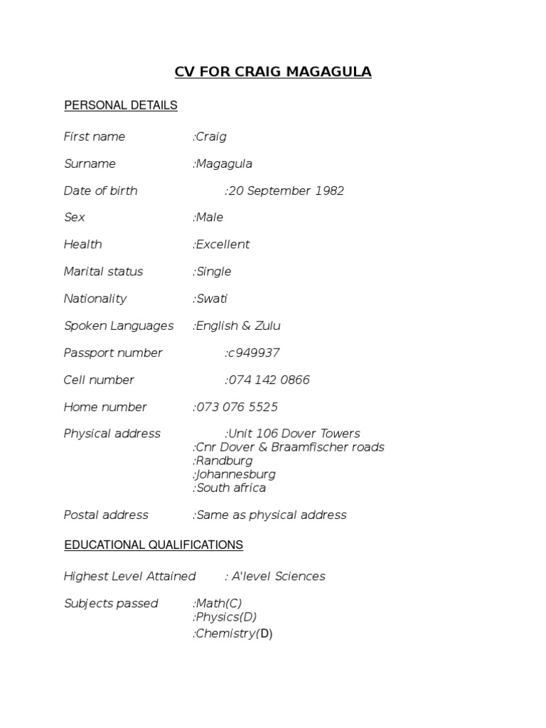 Craig, S CV | PDF