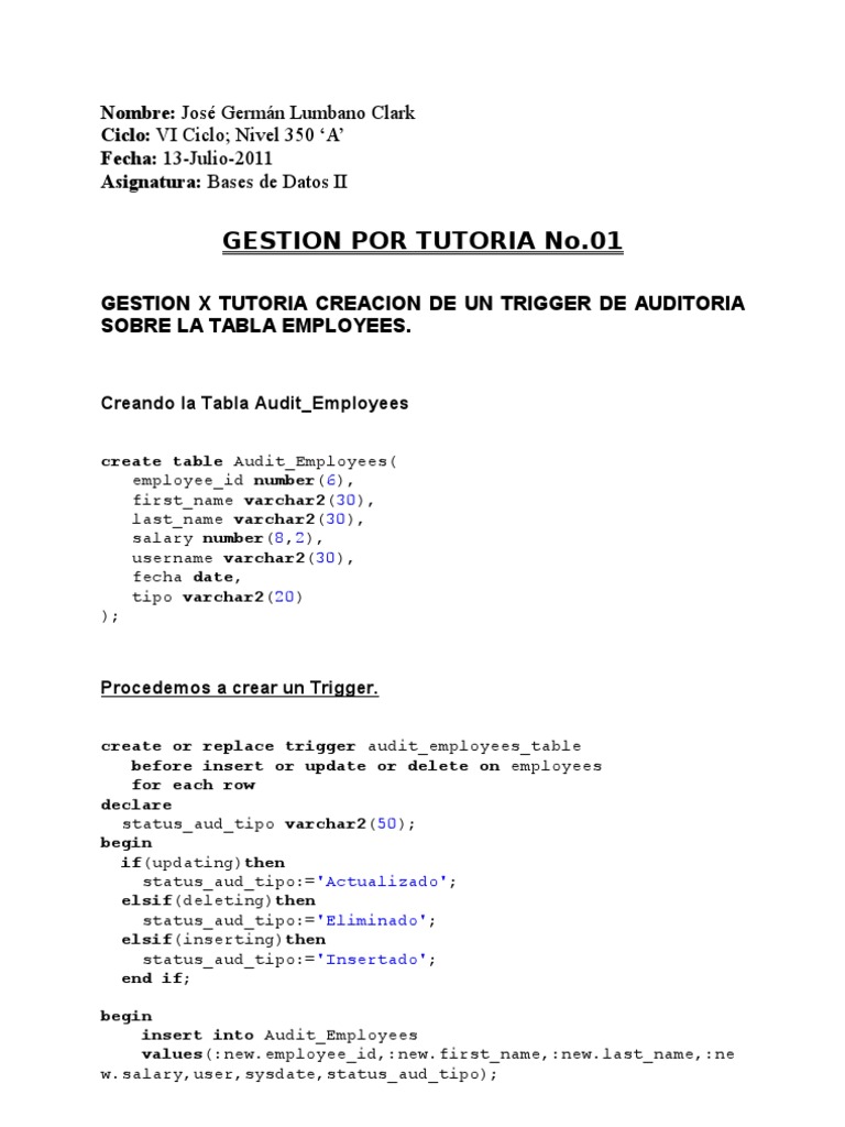 Trigger Creation for Employee Audit | PDF