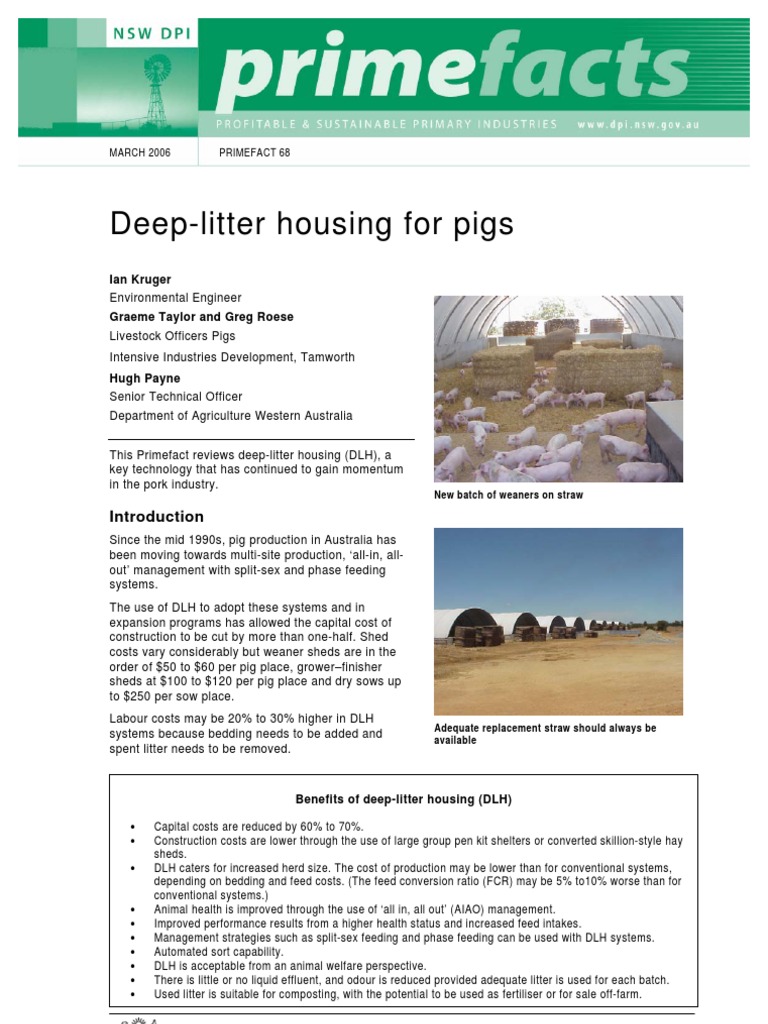 Deep Litter Housing For Pigs - Primefact 68-Final | PDF | Manure ...