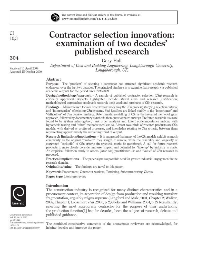 Contractor Selection | PDF | Survey Methodology | Qualitative Research