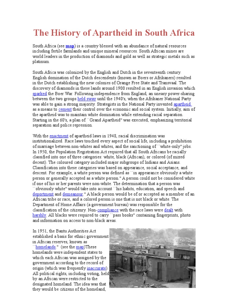 History of Apartheid in South Africa | PDF | Apartheid | South Africa