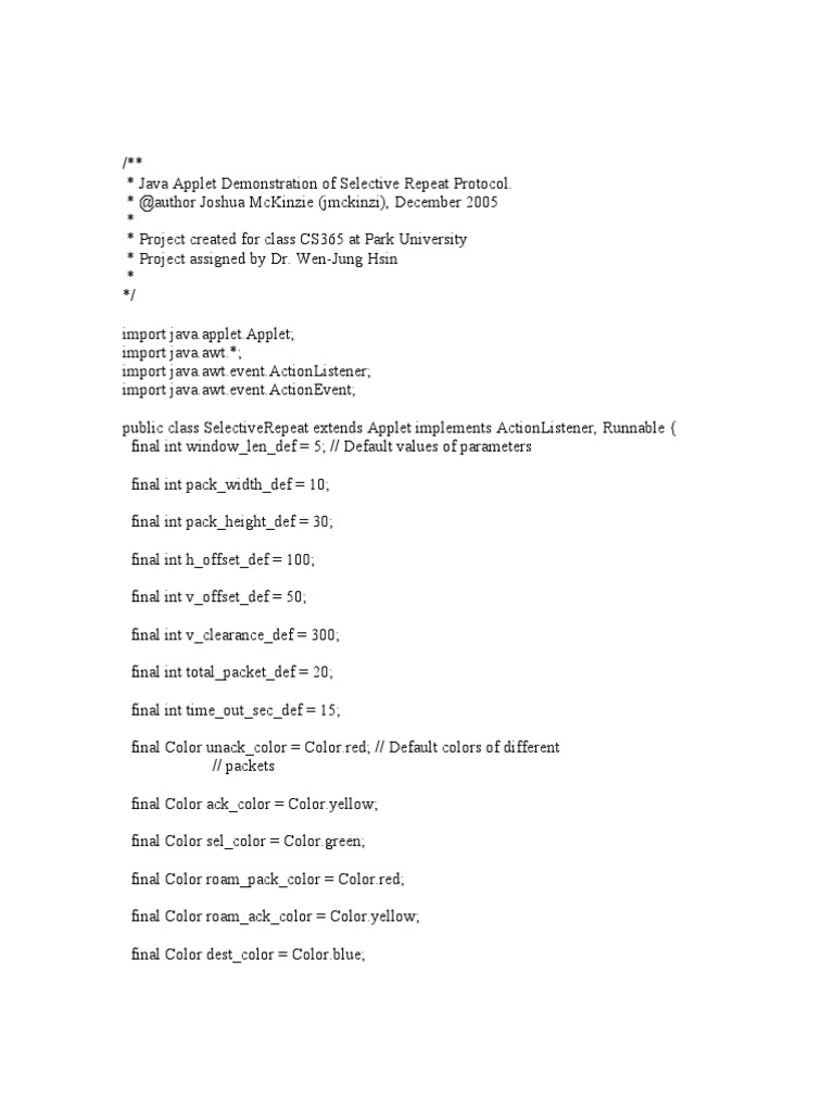 Java Selective Repeat Applet Demo | PDF | Transmission Control Protocol | Computer Architecture