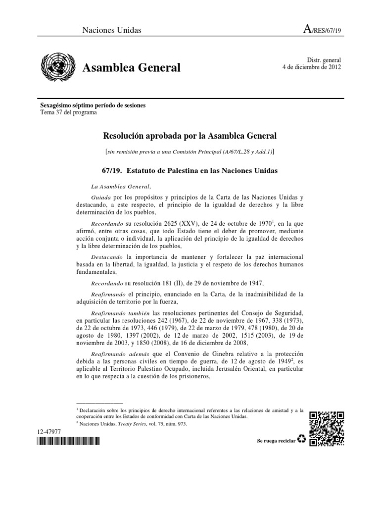 Texto Completo de La Resolucion de Las Naciones Unidas Que Concede El ...