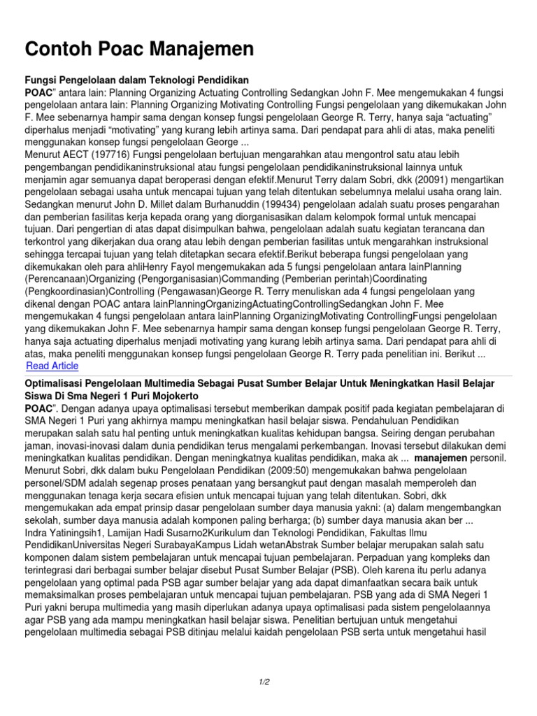 Contoh Poac Manajemen-2 | PDF | Karier & Perkembangan | Pengembangan Diri