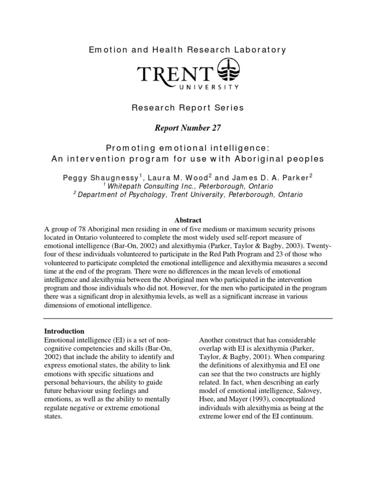 Red Path Program: Enhancing EI in Aboriginals | PDF | Emotional ...