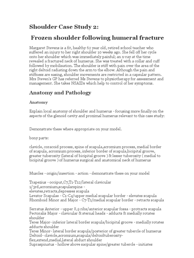 Shoulder Case Study 2 | PDF | Shoulder | Anatomical Terms Of Motion