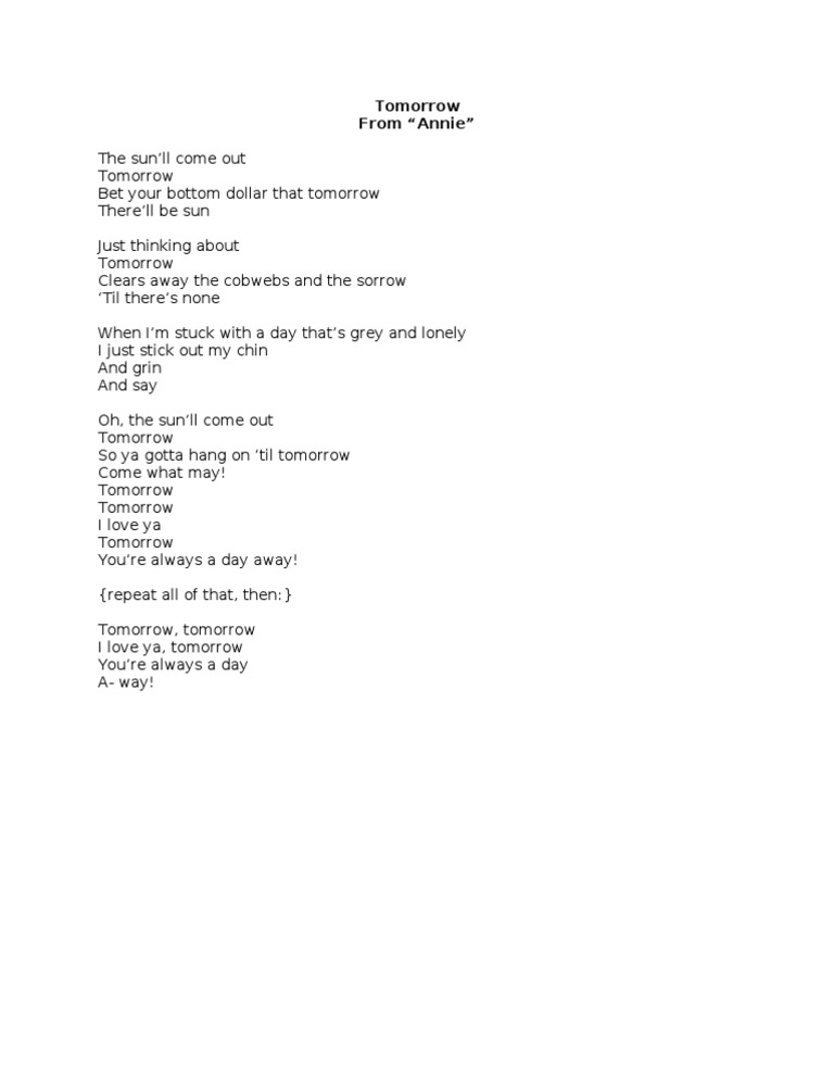 Tomorrow Lyrics | PDF