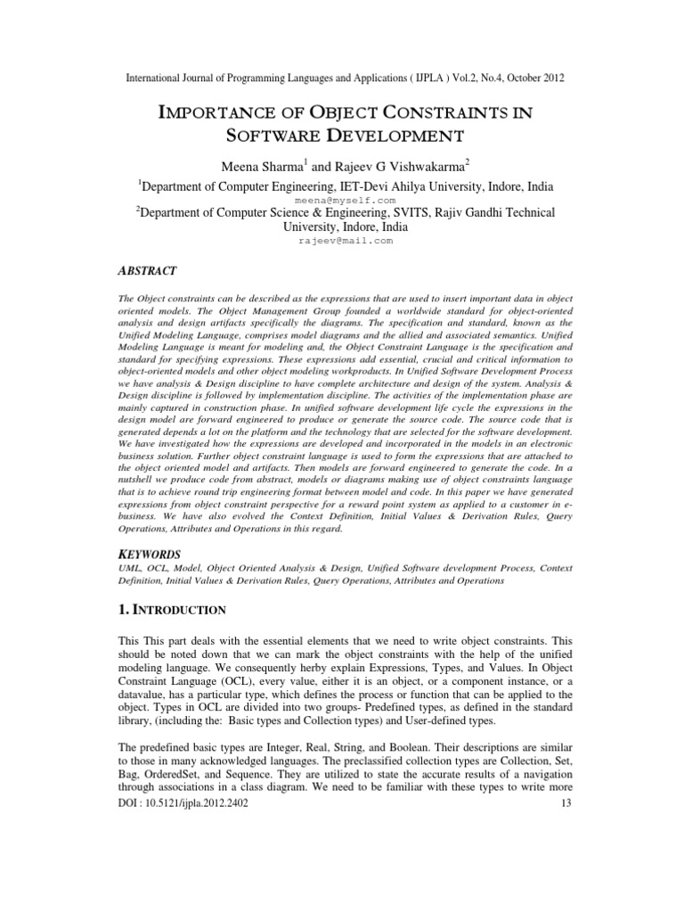 Importance Of Object Constraints In Software Development Pdf Data
