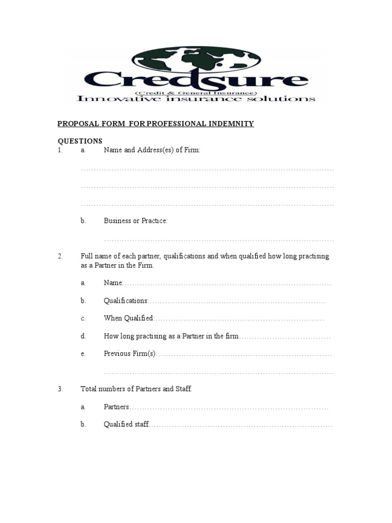 Proposal Form - Professional Indemnity General | PDF | Partnership ...