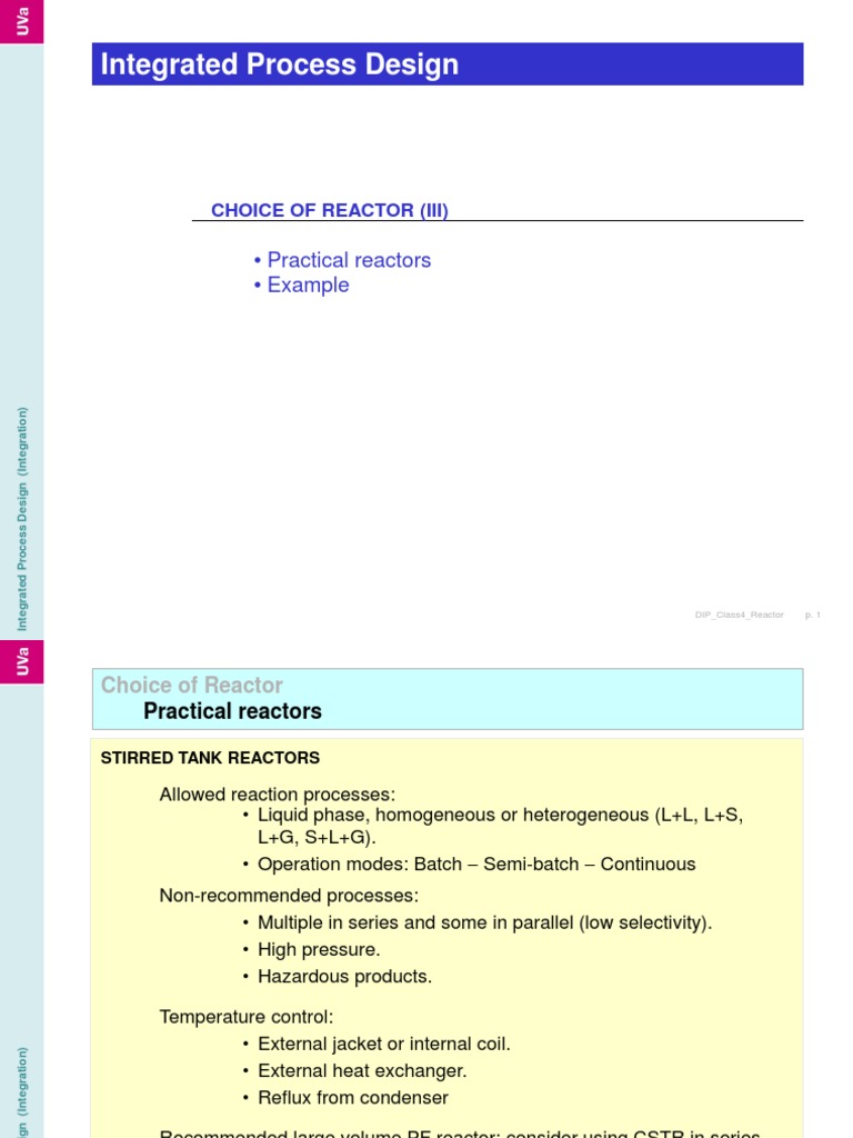 Integrated Process Design: - Practical Reactors - Example | PDF | Chemical Reactor | Catalysis