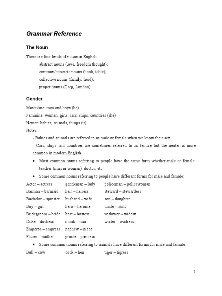 Grammar Reference: The Noun | PDF | Grammatical Gender | Noun