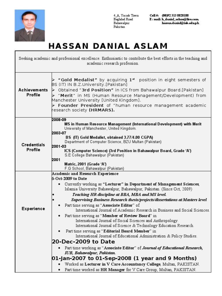 Hassan Danial Aslam: 20-Dec-2009 To Date | PDF | Pakistan | Performance Appraisal