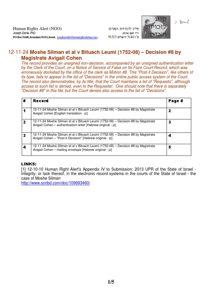 12-11-24 Moshe Silman Et Al V Bituach Leumi (1752-08) - Decision #8 by ...