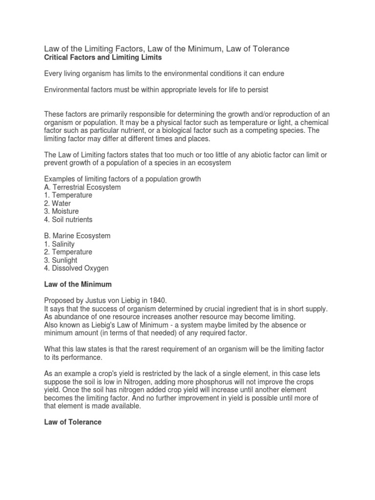 Laws of Limiting Factors in Ecology | PDF | Primary Production | Ecosystem