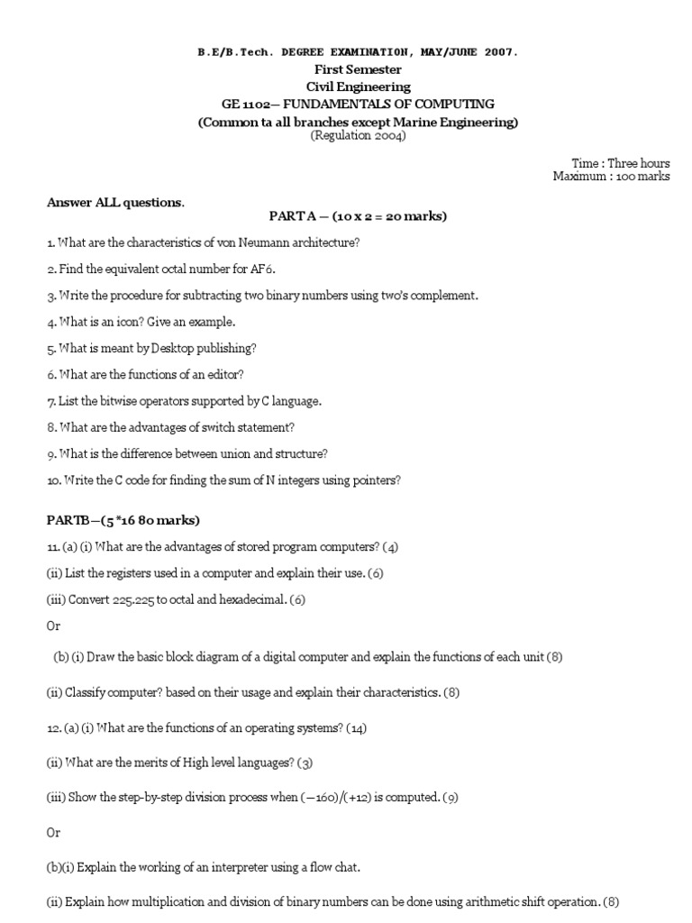 Question Paper Pdf C Programming Language Subroutine 5254