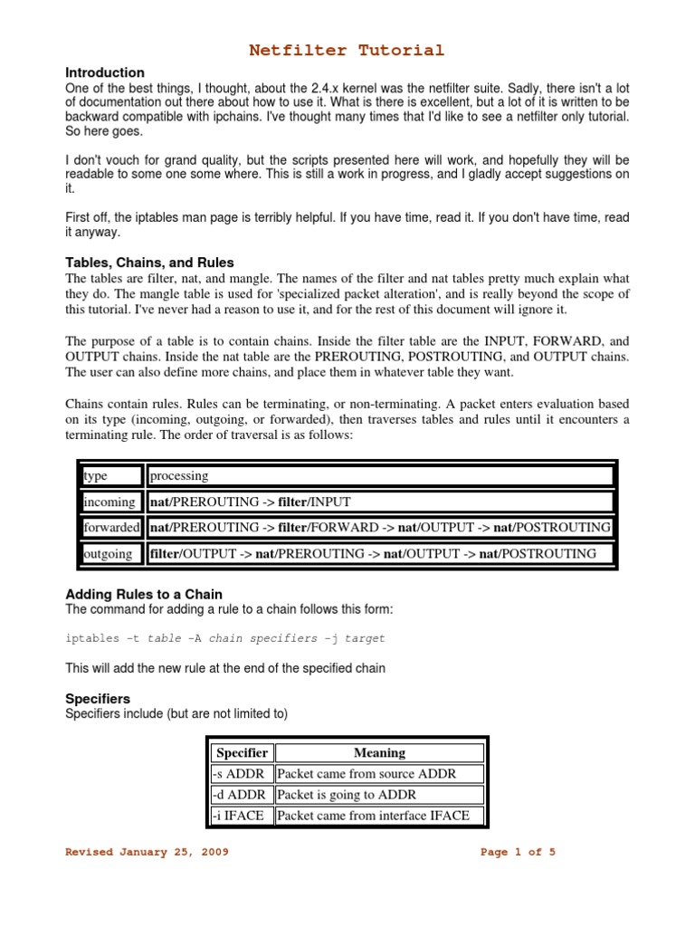 Netfilter Tutorial Introduction | PDF | Firewall (Computing) | Computer Networking