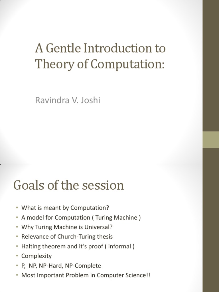 A Gentle Introduction To Theory Of Computation Ravindra V Joshi Pdf Computational