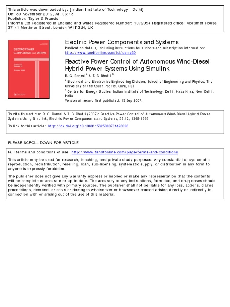 Electric Power Components and Systems | PDF | Electric Power System ...