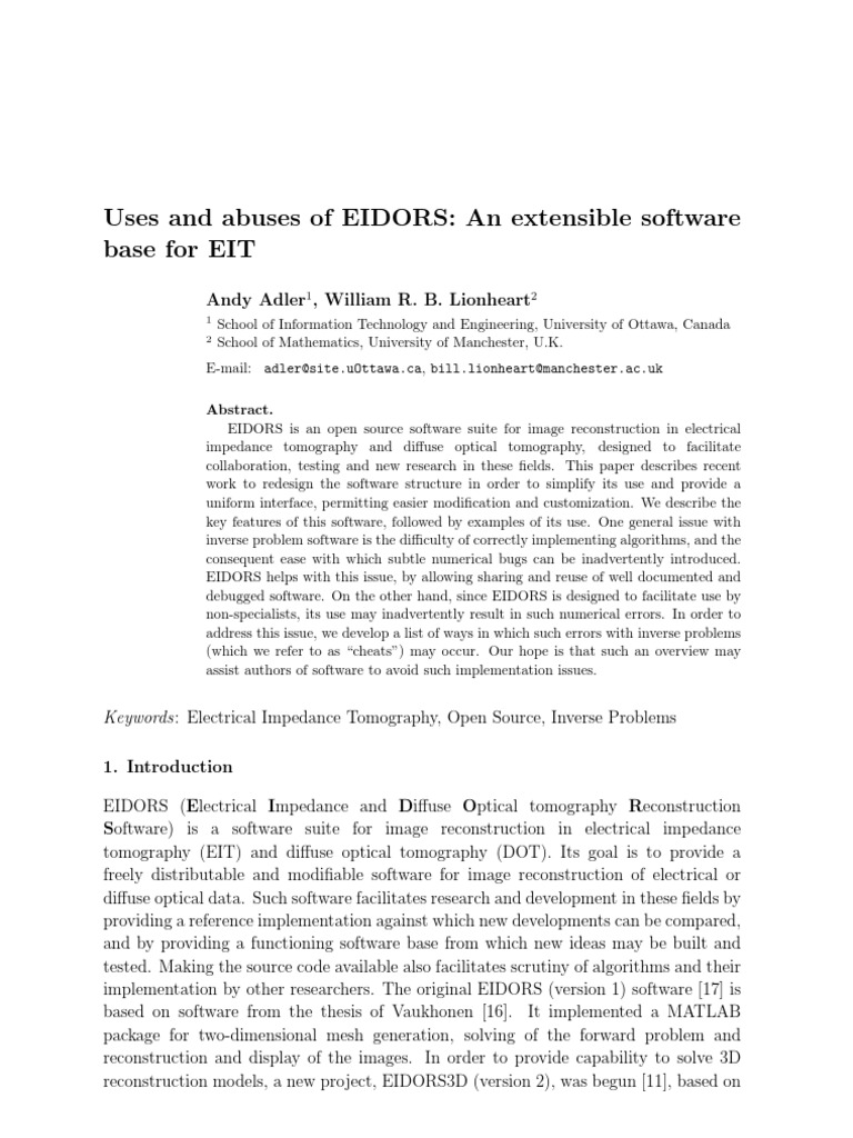 Uses and Abuses of EIDORS - An Extensible Software Base For EIT | PDF | Finite Element Method ...
