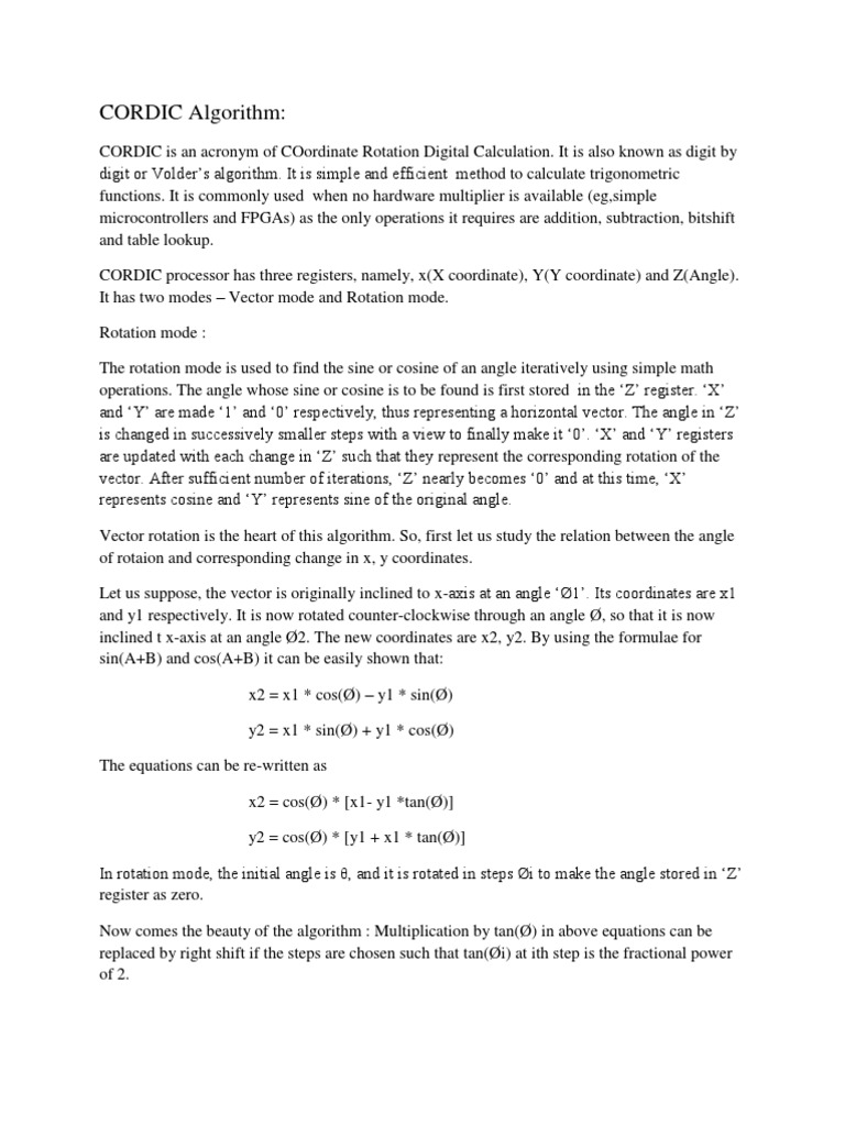 Cordic | PDF | Trigonometric Functions | Elementary Geometry