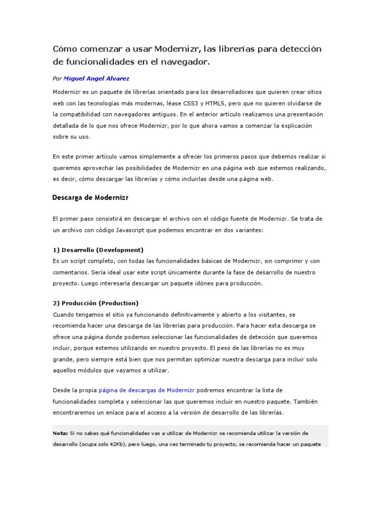 Cómo Comenzar A Usar Modernizr | PDF | Navegador web | Script Java