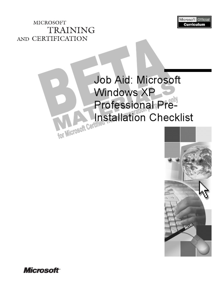 Job Aid: Microsoft Windows XP Professional Pre-Installation Checklist ...