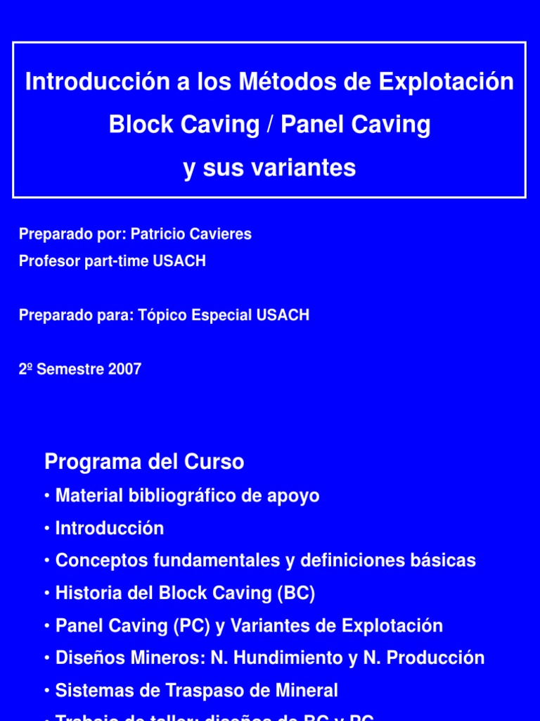 Curso Block Caving & Panel Caving (P Cavieres 2007) | PDF | Minería ...
