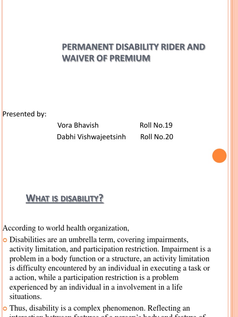 Permanent Disability Rider and Waiver of Premium | PDF | Disability ...