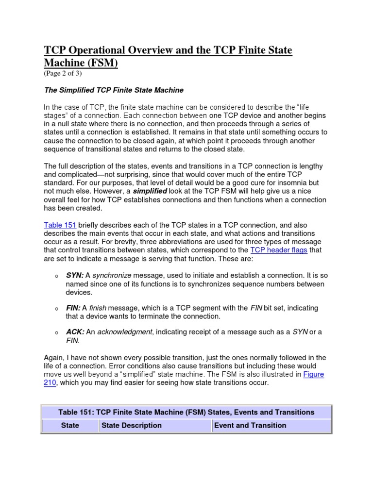TCP Operational Overview and The TCP Finite State Machine (FSM) | PDF | Transmission Control ...