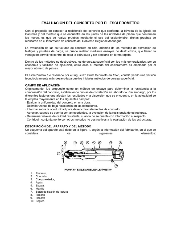 Evaluación Del Concreto Por El Esclerómetro | PDF | Hormigón | Masa