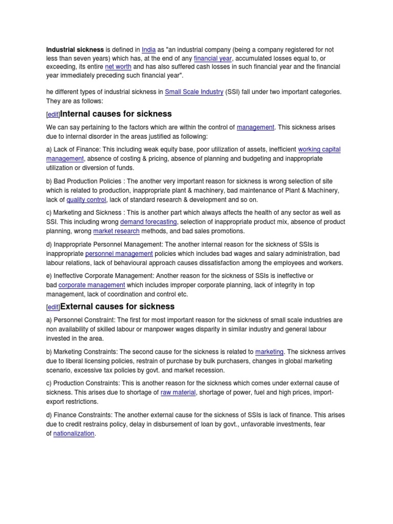 Internal Causes For Sickness: Industrial Sickness Is Defined in | PDF ...