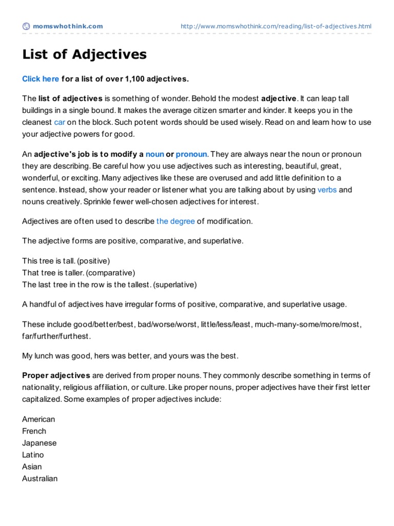 List of Adjectives | PDF | Adjective | Noun