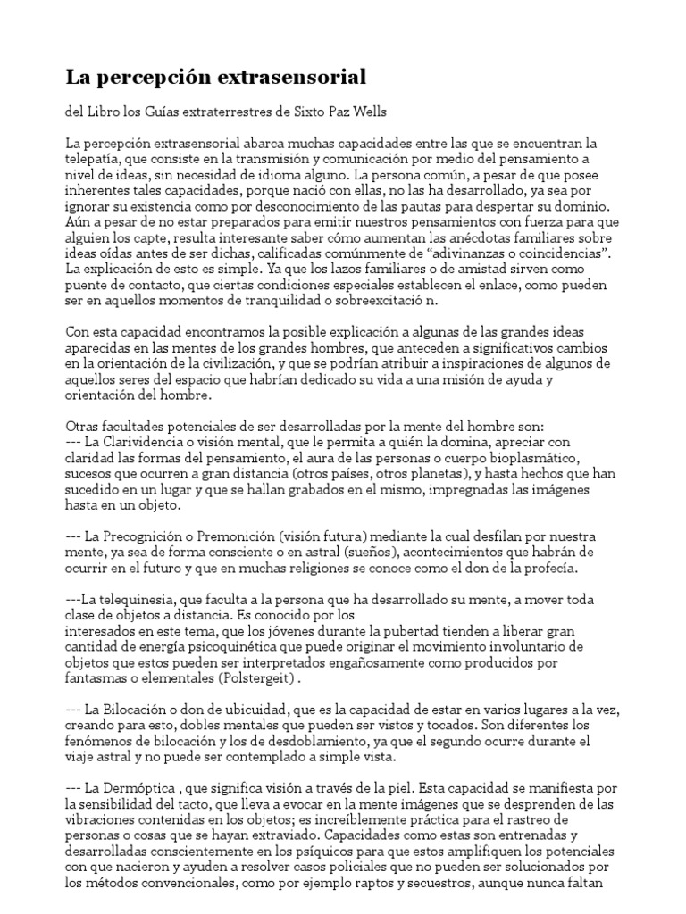 La Percepcion Extrasensorial | PDF | Percepción | Sicología