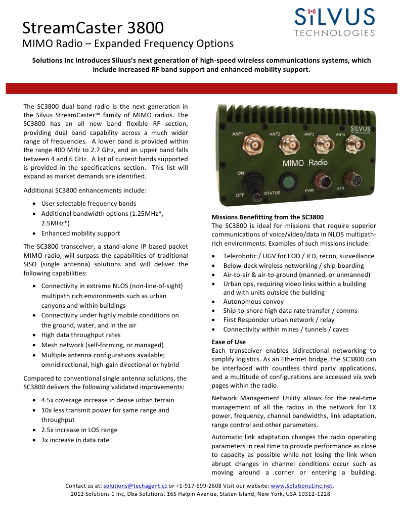 Solutions - Silvus Streamcaster 3800 Mimo Radio Datasheet | PDF | Mimo ...