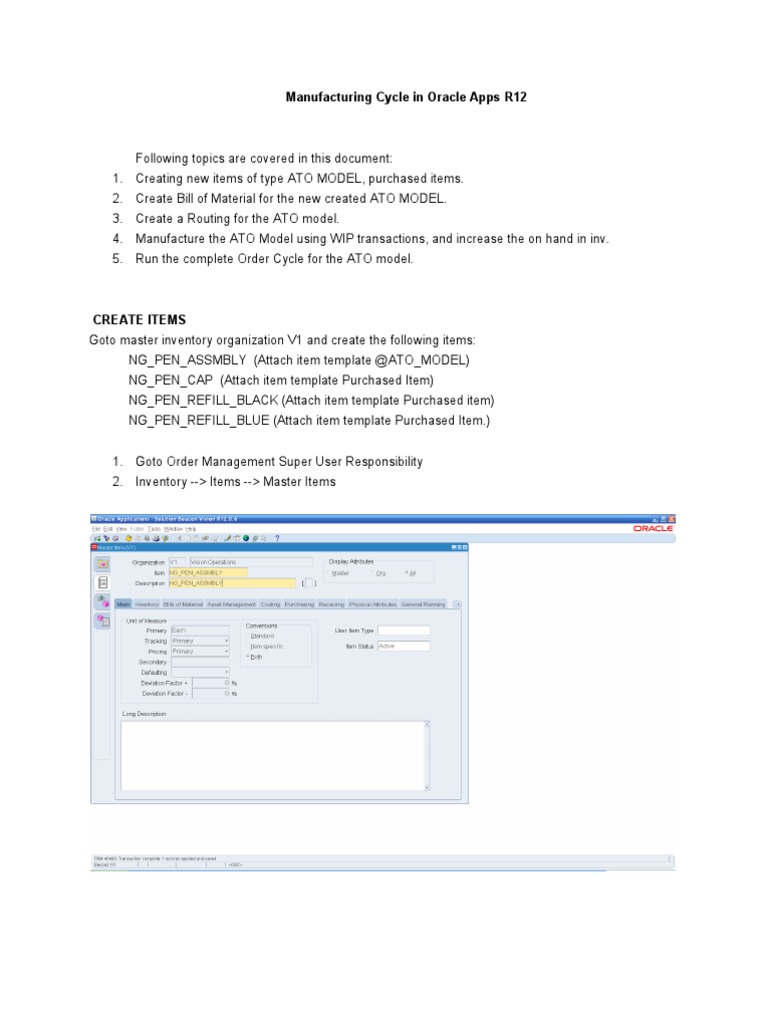 Manufacturing Cycle in Oracle Apps R12 | PDF | Products | Inventory
