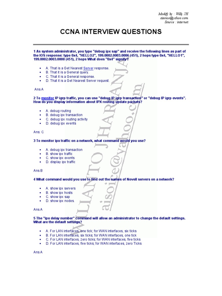 Ccna Interview Questions | PDF | Internet Protocol Suite | Network Layer Protocols