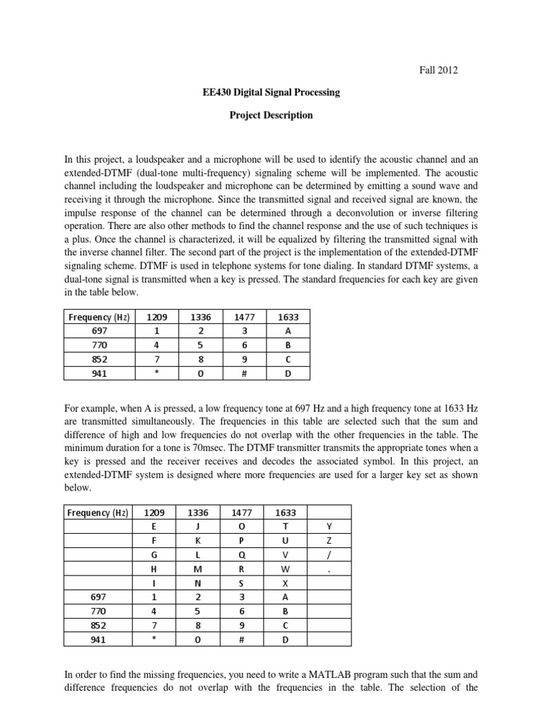 EE430 Digital Signal Processing Project Description | PDF | Telecommunications Engineering ...