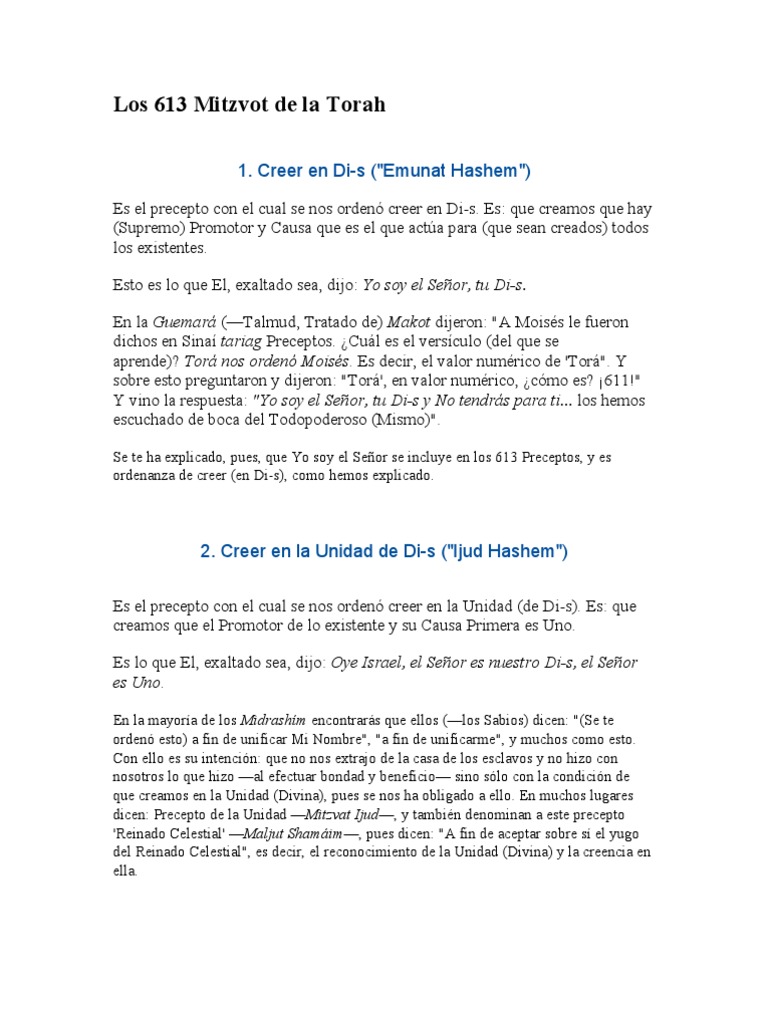 Los 613 Mitzvot de La Torah | PDF | Tora | Talmud