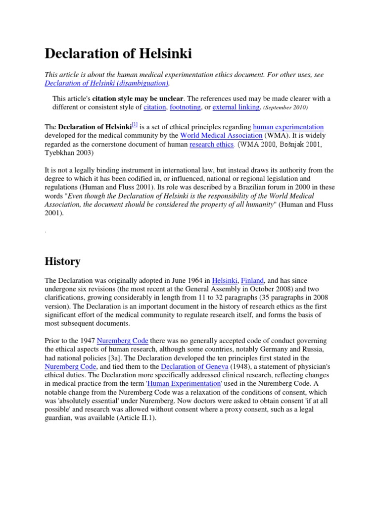 Declaration of Helsinki | PDF | Ethics Of Science And Technology ...