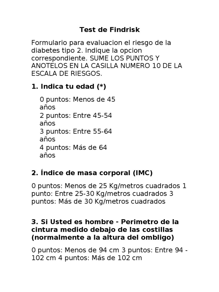 Test de Findrisk para Diabetes Tipo 2 | PDF | Estilo de vida