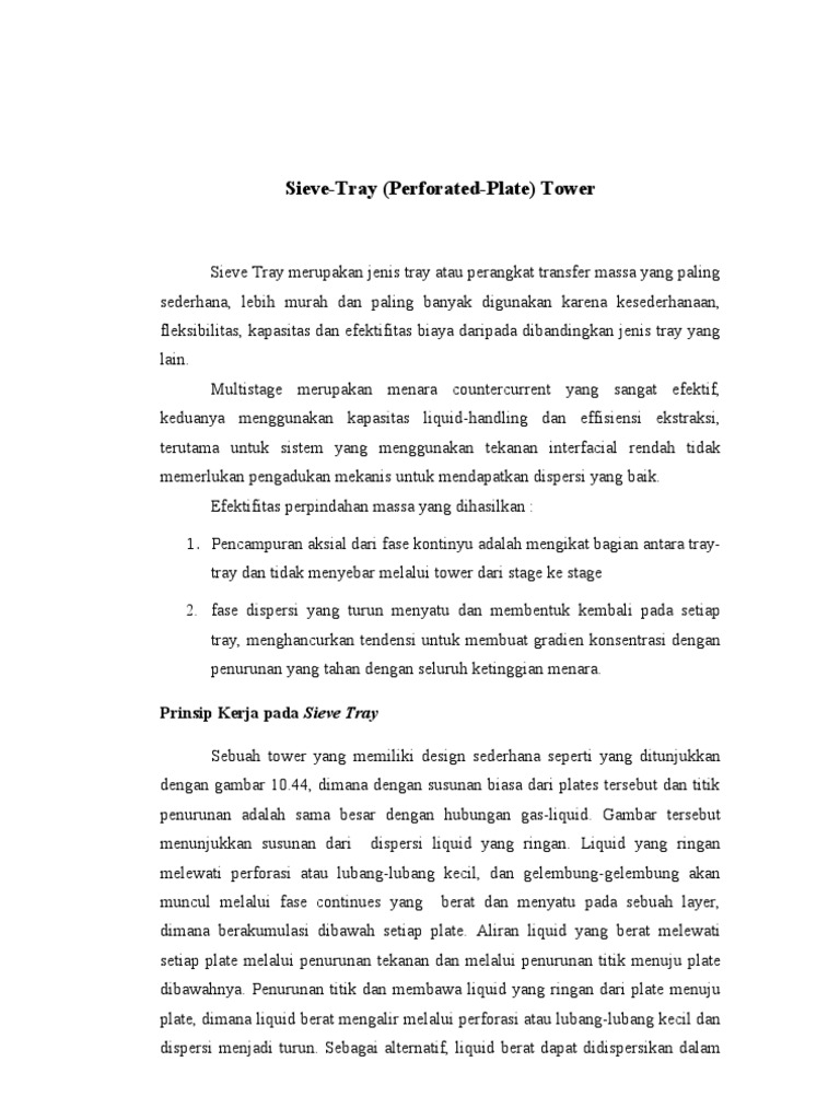 Sieve Tray Tower: Prinsip dan Efisiensi | PDF