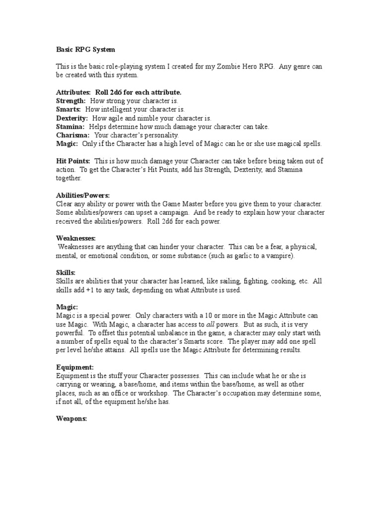 Basic Rpg System Role Playing Games Entertainment 