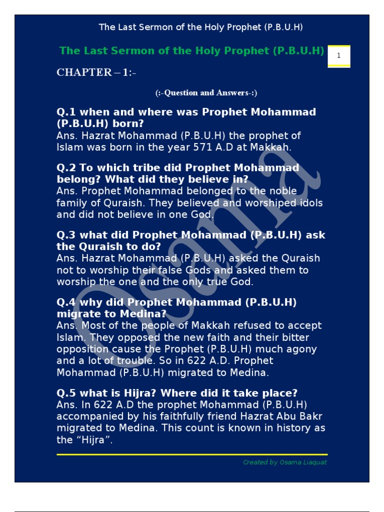 CH 1-The Last Sermon of The Holy Prophet | PDF | Muhammad | God In Islam