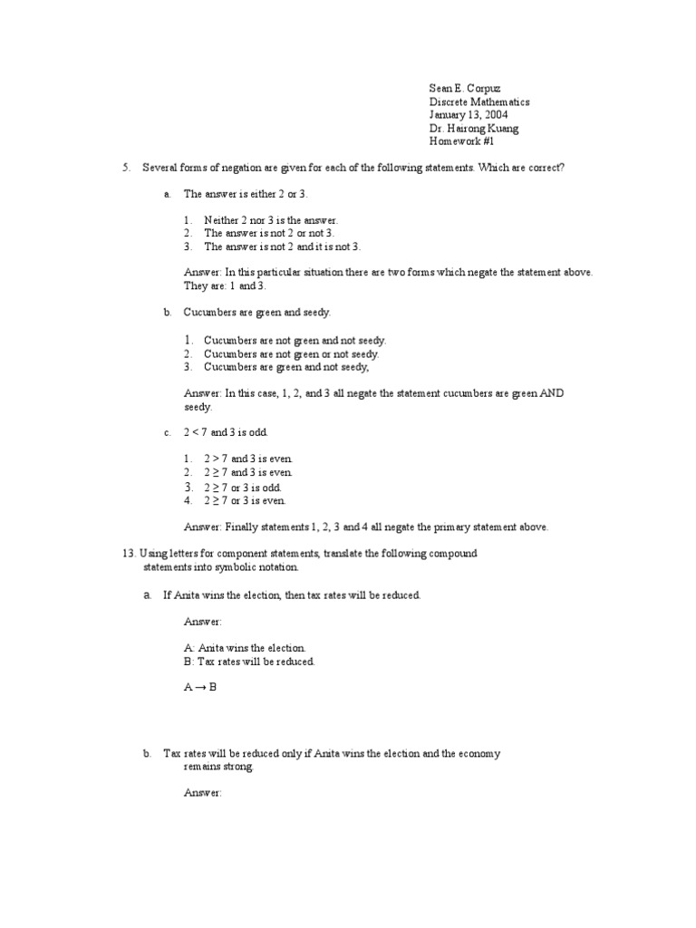 Homework #1 - Discrete Mathematics | PDF | Metalogic | Syntax (Logic)