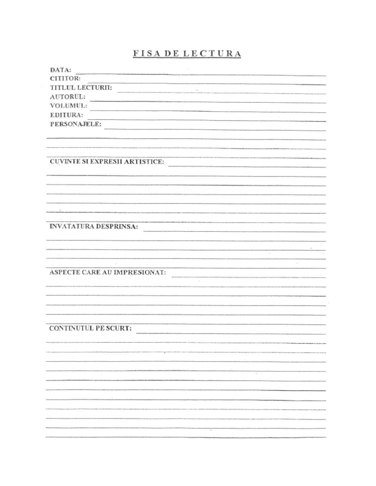 Model Fisa de Lectura Ciclu Primar | PDF