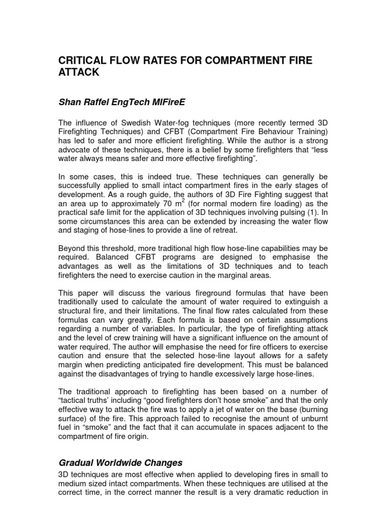 Critical Flow Rates For Compartment Fire Attack | PDF | Firefighting ...