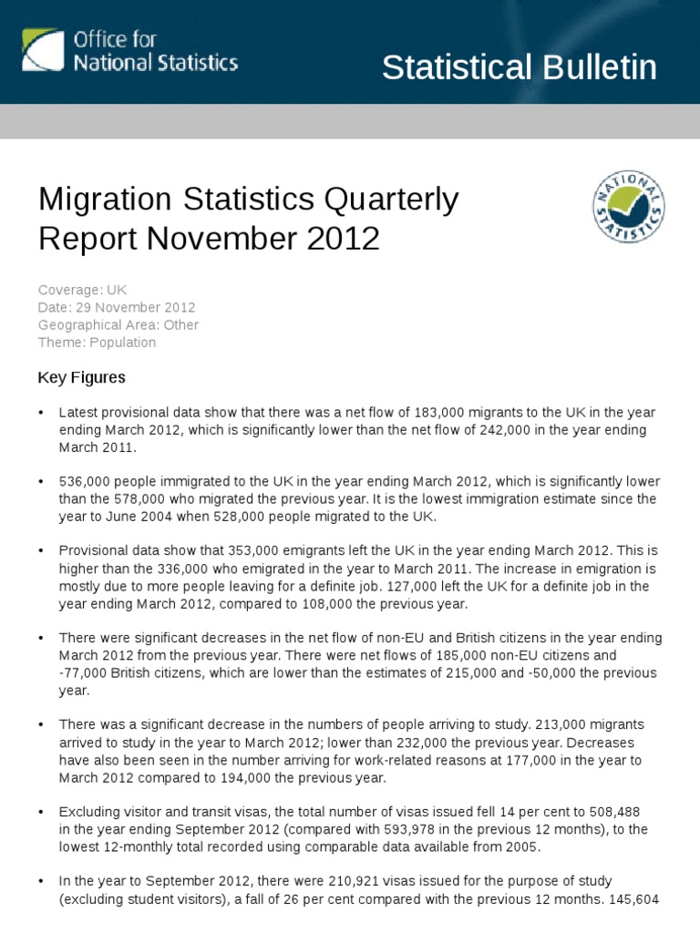 ONS Migration November 2012 | PDF | Immigration | Travel Visa