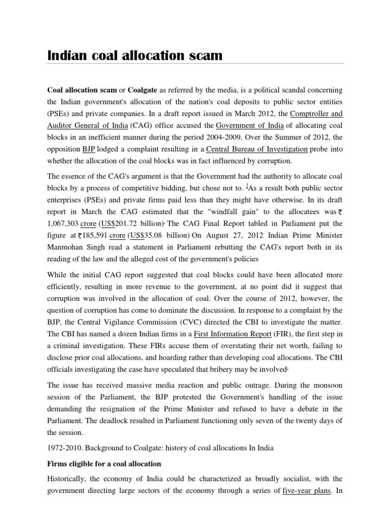 Indian Coal Allocation Scam | PDF | Politics Of India | Government
