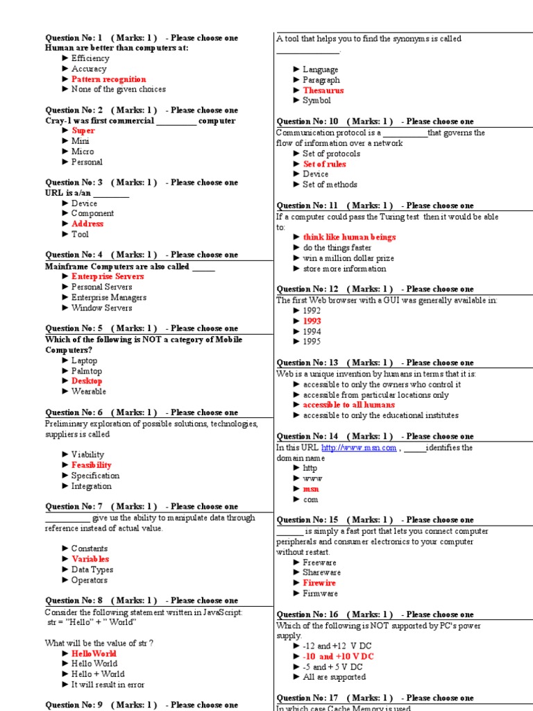 Computer MCQs | PDF | File Transfer Protocol | Java Script